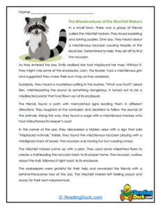 Mis- Prefix Reading Passages Worksheets