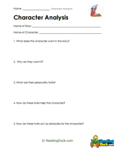 Character Analysis Worksheets | Reading Skills | Reading Duck.com