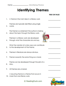 Identifying Themes Worksheets | Reading Skills | Reading Duck.com