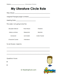 Literature Circles Worksheets | Reading Skills | Reading Duck.com