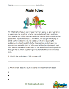 Main Ideas Worksheets | Reading Skills | Reading Duck.com