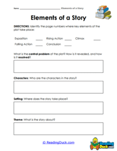 Story Elements Worksheets | Reading Skills | Reading Duck.com