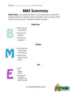 Summarizing Worksheets | Reading Skills | Reading Duck.com