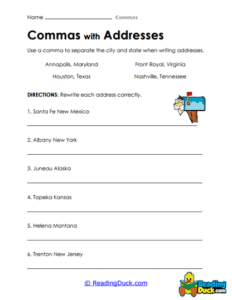 Comma Worksheets | Punctuation Collection | Reading Duck.com