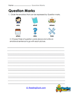 Question Marks Worksheets | Punctuation | Reading Duck.com