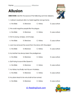 Allusion Worksheets | Language Arts | Reading Duck.com