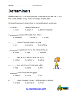 Determiners Worksheets | Grammar Skills | Reading Duck.com