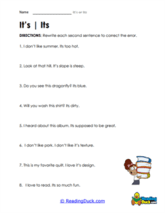 Its or It's Worksheets | Grammar Skills | Reading Duck.com