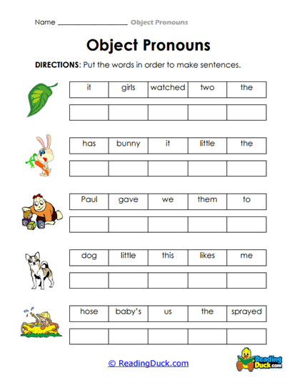 Object Pronoun Worksheets | Grammar | Reading Duck.com