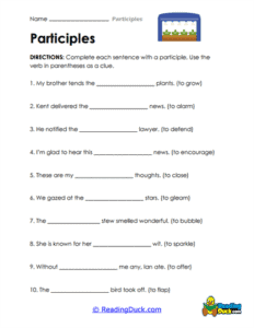 Participle Worksheets | Grammar Skills | Reading Duck.com