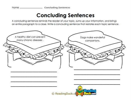 Concluding Sentences Worksheets | Writing Series | Reading Duck.com