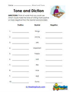 Mood and Tone Worksheets | Writing Series | Reading Duck.com