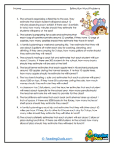 Estimation Word Problem Worksheets | Reading Duck.com