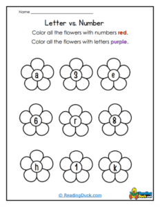 Letters vs. Numbers Worksheets
