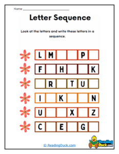 Letter Sequence Worksheets | Pre-Reading Series | Reading Duck.com