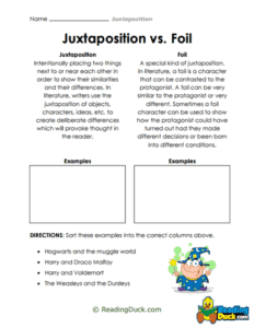 Juxtaposition Worksheets | Literary Devices | Reading Duck.com