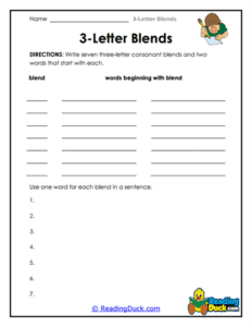 3-Letter Blends Worksheets | Phonics Skills | Reading Duck.com