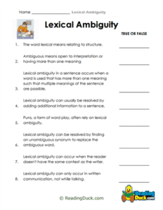 Lexical Ambiguity Worksheets | Literary Devices | Reading Duck.com