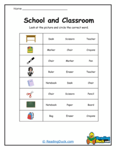 School Vocabulary Words Worksheets | Reading Duck.com