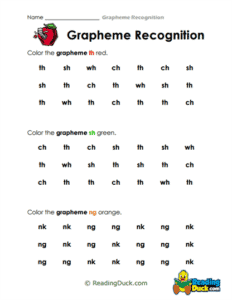 Grapheme Recognition Worksheets | Reading Duck.com