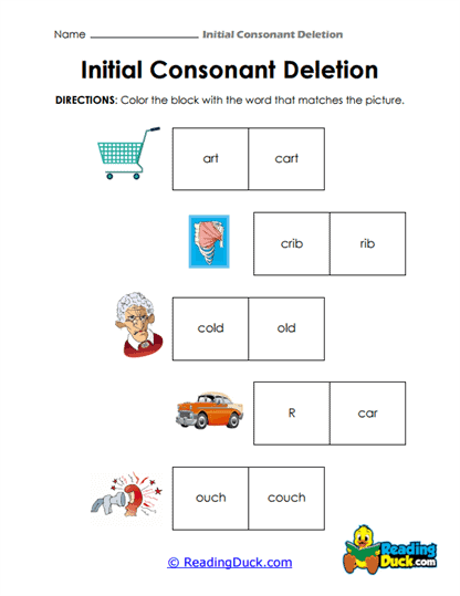 Initial Consonant Deletion Worksheets | Reading Duck.com