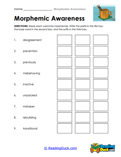 Morphemic Awareness Worksheets | Reading Duck.com
