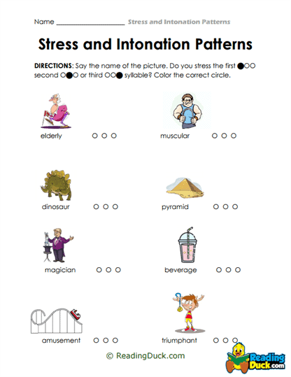 Stress and Intonation Patterns Worksheets | Reading Duck.com