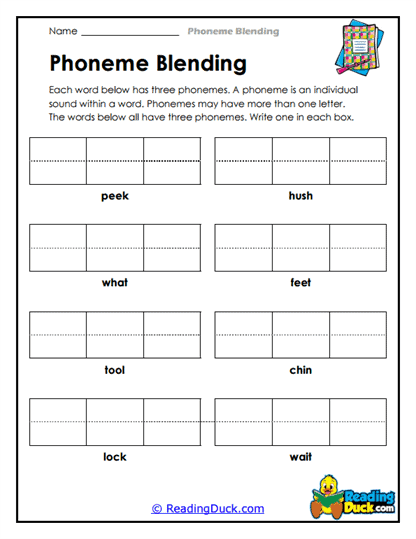 Phoneme Blending Worksheets | Phonics Skills | Reading Duck.com