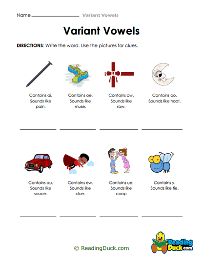 Variant Vowels Worksheets | Phonics Skills | Reading Duck.com