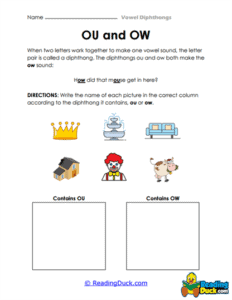 Vowel Diphthongs Worksheets | Reading Duck.com
