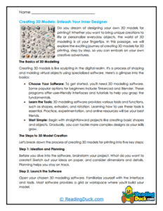 3D Printing Worksheets | Technology Series | Reading Duck.com