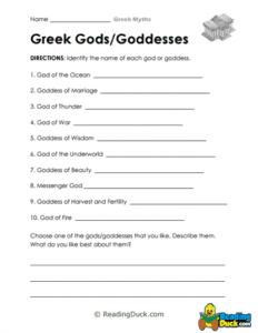 Greek Myths Worksheets | Reading Duck.com