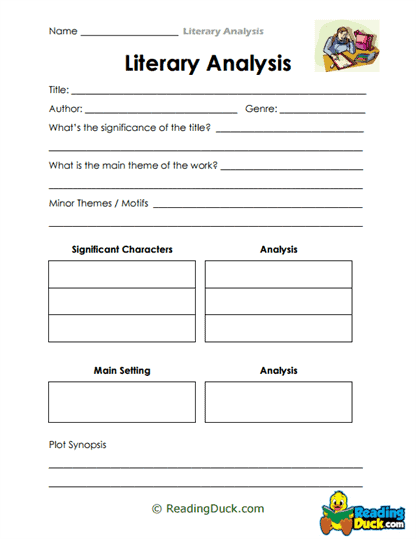 Literary Analysis Worksheets | Reading Skills | Reading Duck.com