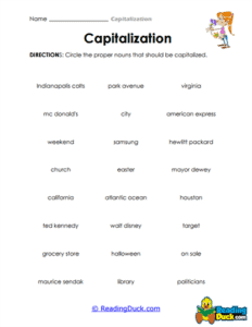Capitalization Worksheets | Punctuation Collection | Reading Duck.com