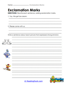 Exclamation Mark Worksheets | Punctuation | Reading Duck.com
