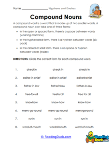 Hyphens and Dashes Worksheets | Punctuation | Reading Duck.com
