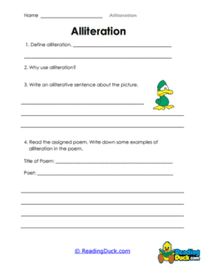 Alliteration Worksheets | Reading Duck.com