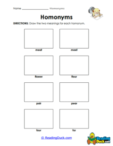 Homonym Worksheets | Language Arts | Reading Duck.com