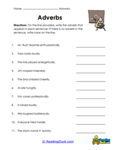 Adverb Worksheets | Grammar Skills | Reading Duck.com