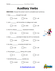Auxiliary Verbs Worksheets | Grammar Skills | Reading Duck.com