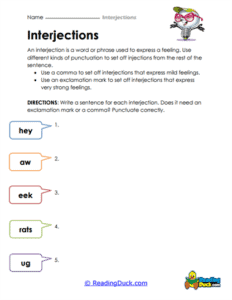 Interjection Worksheets | Grammar Skills | Reading Duck.com