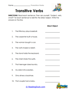 Transitive Verb Worksheets | Grammar Skills | Reading Duck.com
