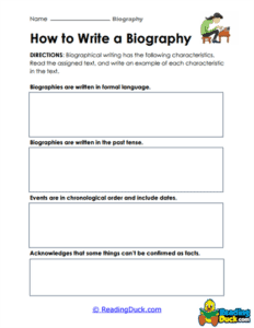 Biography Writing Worksheets | Reading Duck.com