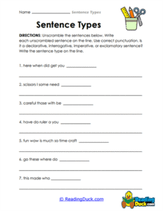 Sentence Types Worksheets | Writing Series | Reading Duck.com