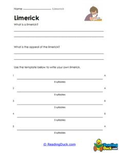 Limerick Worksheets | Literary Devices | Reading Duck.com
