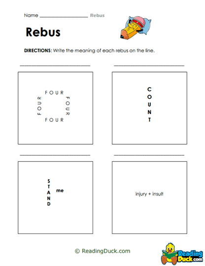 Rebus Worksheets | Literary Devices | Reading Duck.com