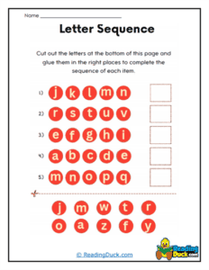 Letter Sequence Worksheets | Pre-Reading Series | Reading Duck.com