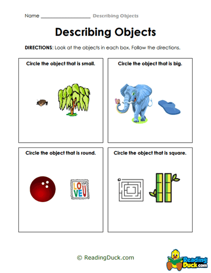 Describing Objects Worksheets | Writing Series | Reading Duck.com