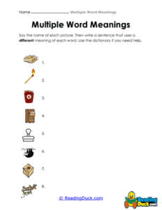 Multiple Word Meanings Worksheets | Vocabulary | Reading Duck.com