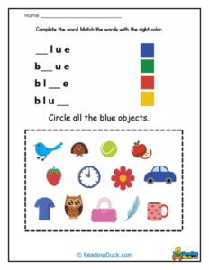 Color Blue Worksheets | Reading Duck.com